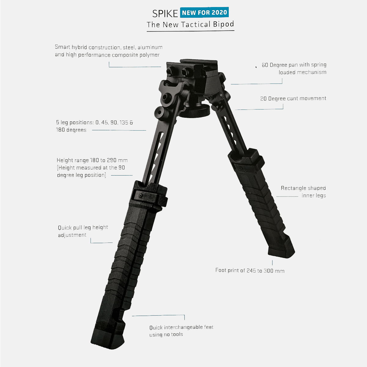 FAB Tactical Ergonomic Bipod with 5 Leg Positions SPIKE | ZAHAL