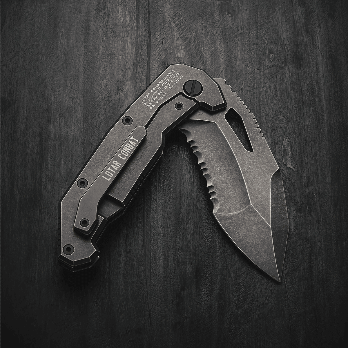 LOTAR COMBAT Black Partially Serrated edge 3.5" Folding Blade Combat Knife